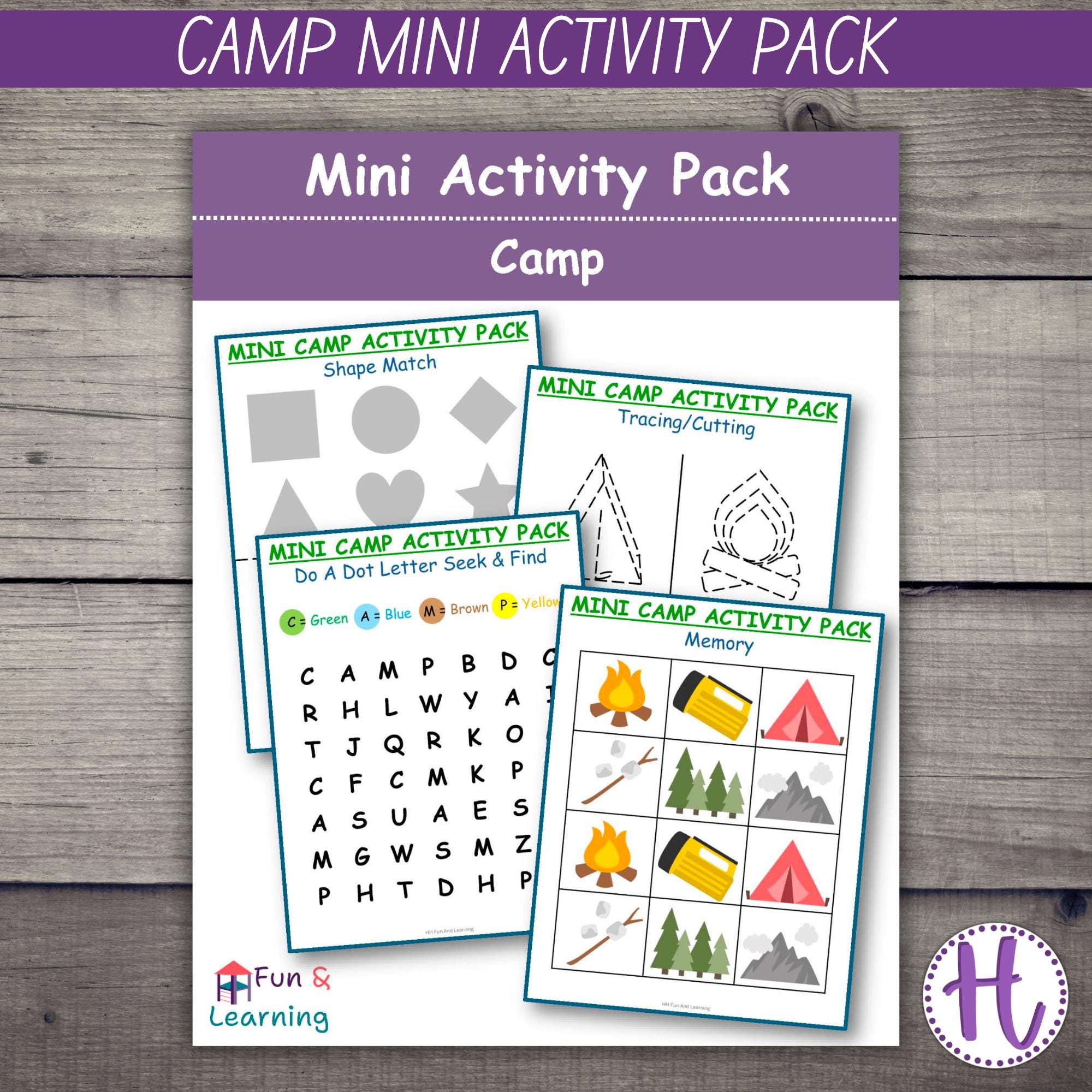 Mini Camp Activity Pack: Preschool Printable Worksheets (PDF Download ...