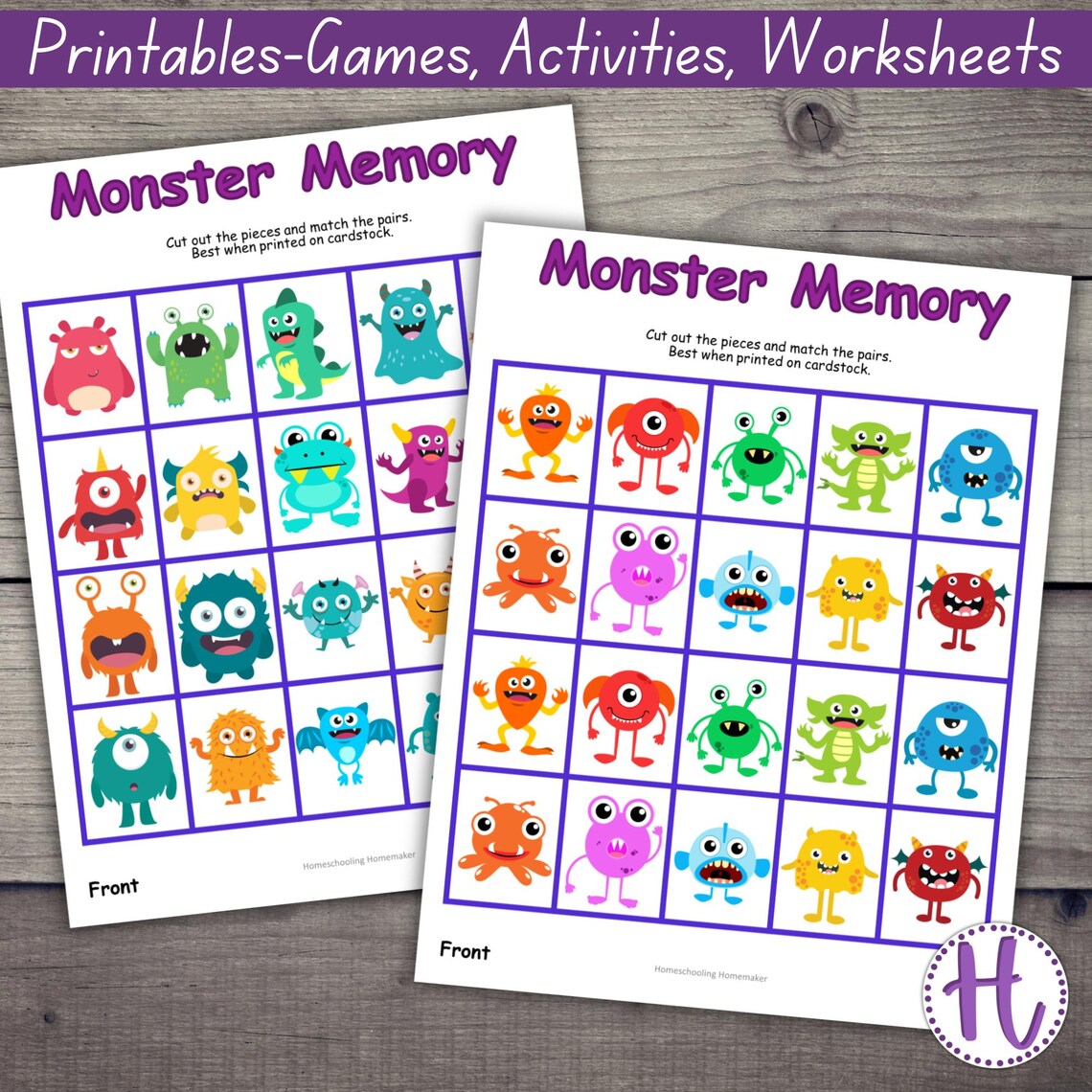 Monster Memory Game for Kids, Preschool Activity, Monster Game ...