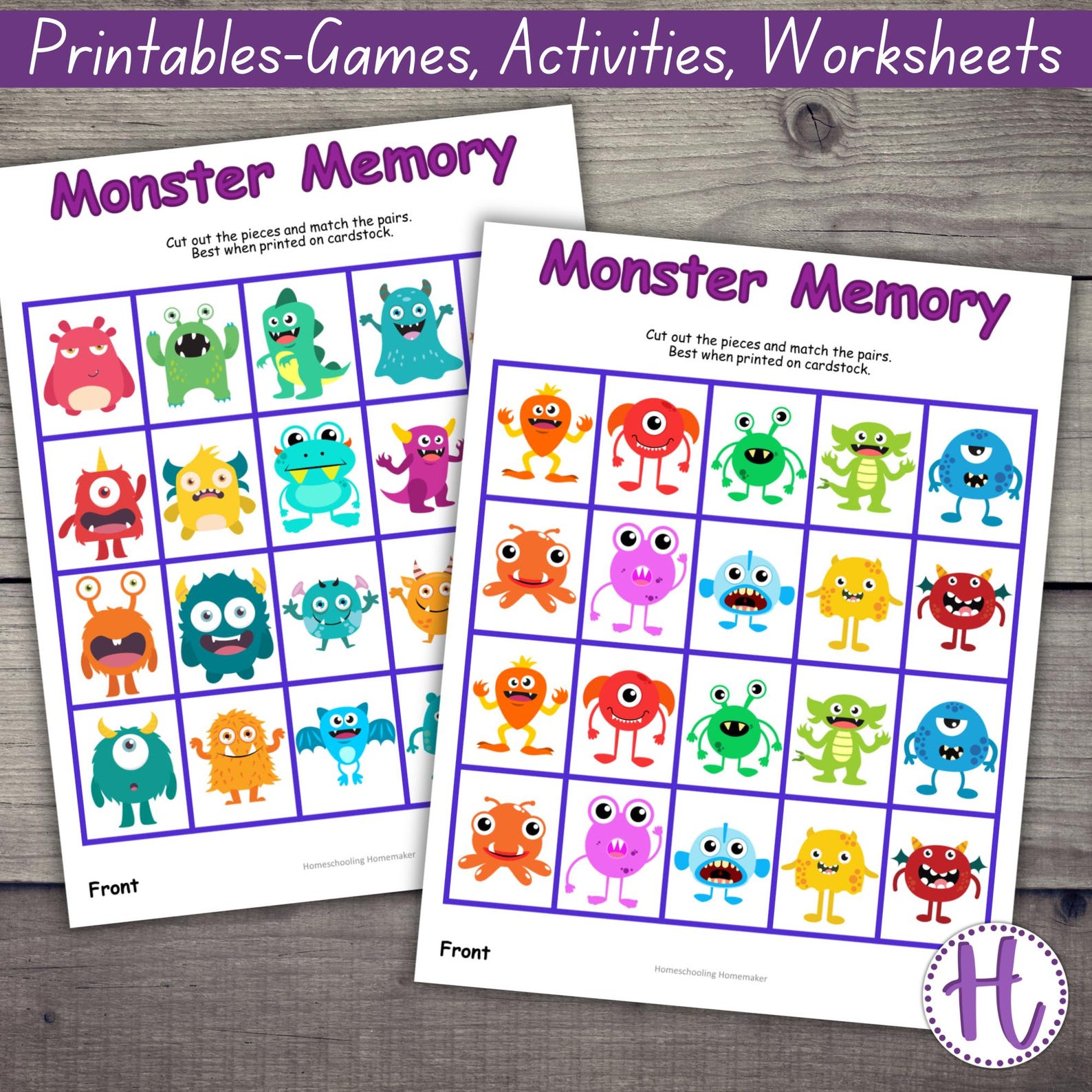 Monster Memory Game for Kids, Preschool Activity, Monster Game ...