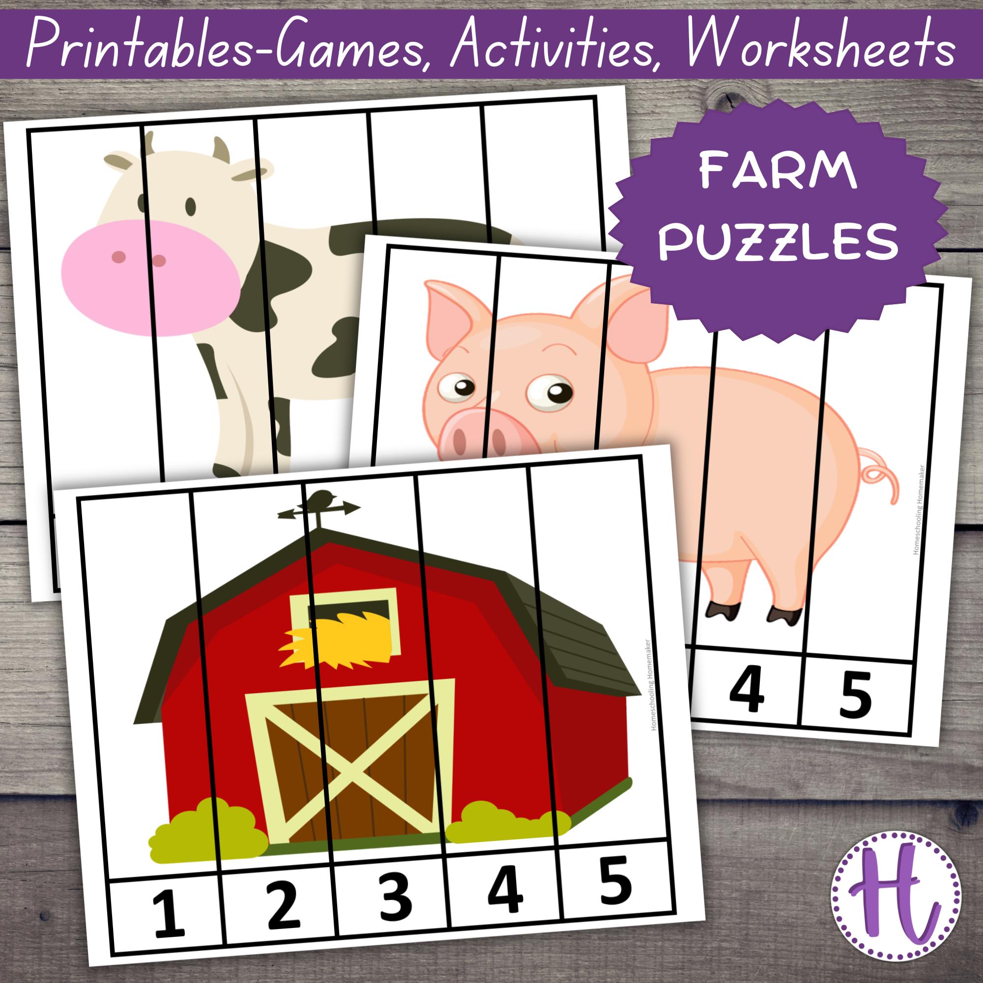 Farm Puzzles With Numbers 1-5 for Preschool, Counting Activity ...