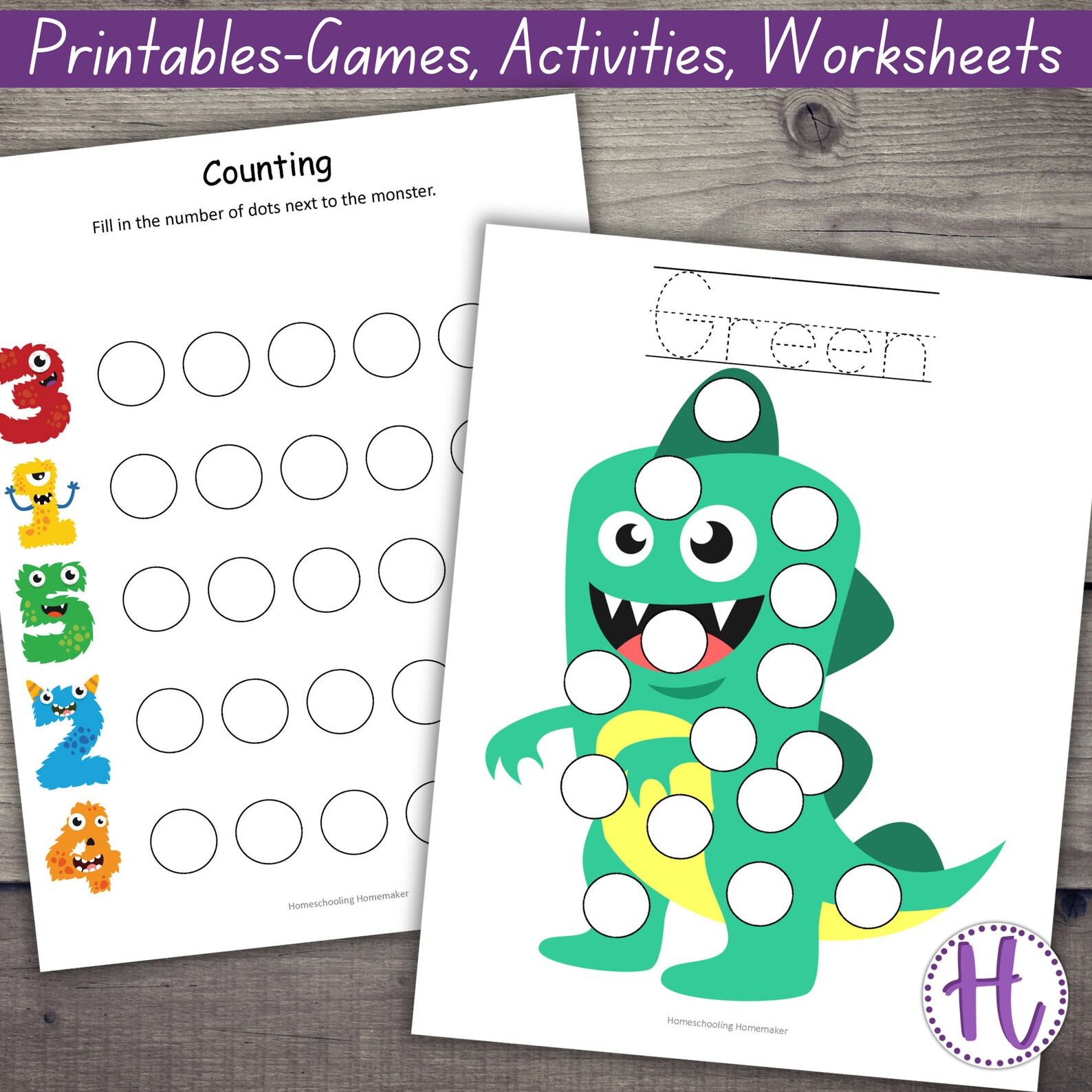Monster Do A Dot Worksheets for Preschool, Toddler Dot Marker Sheets ...