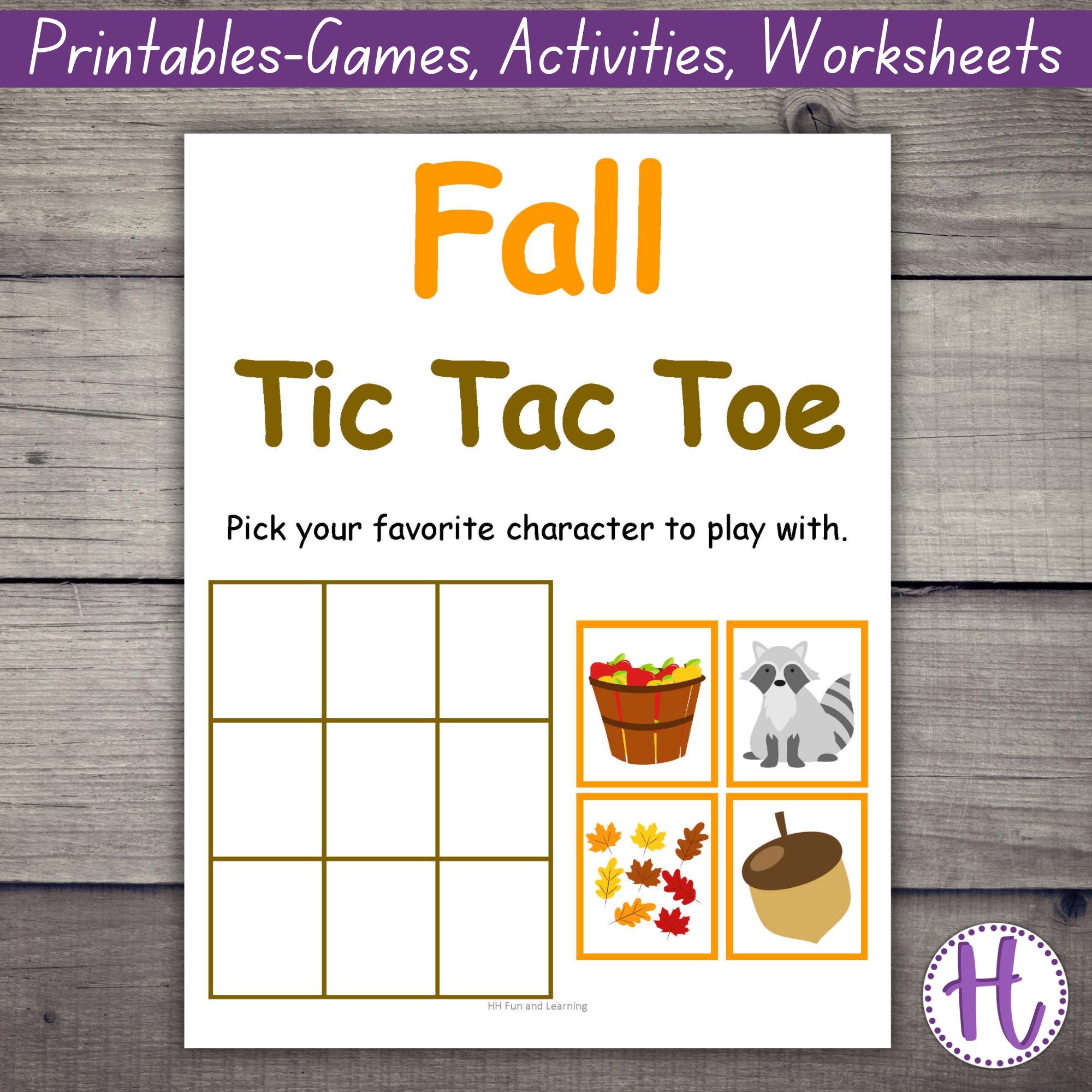 Fall Tic Tac Toe Game for Kids, Fun Homeschool Game for Preschool ...