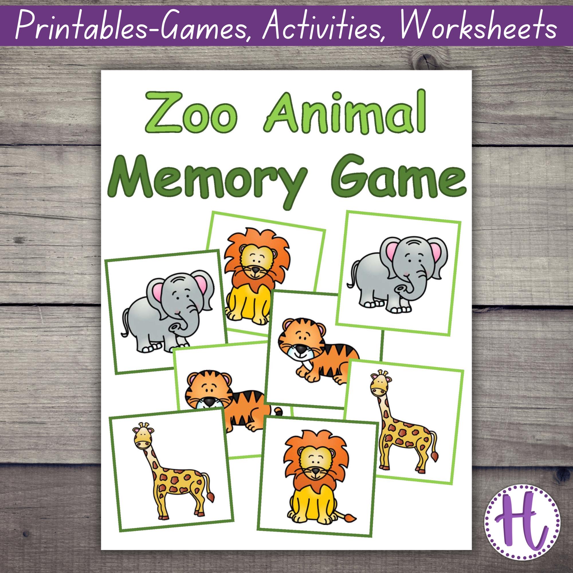 Zoo Animal Memory Game: Printable Matching Card Game for Kids (PDF ...