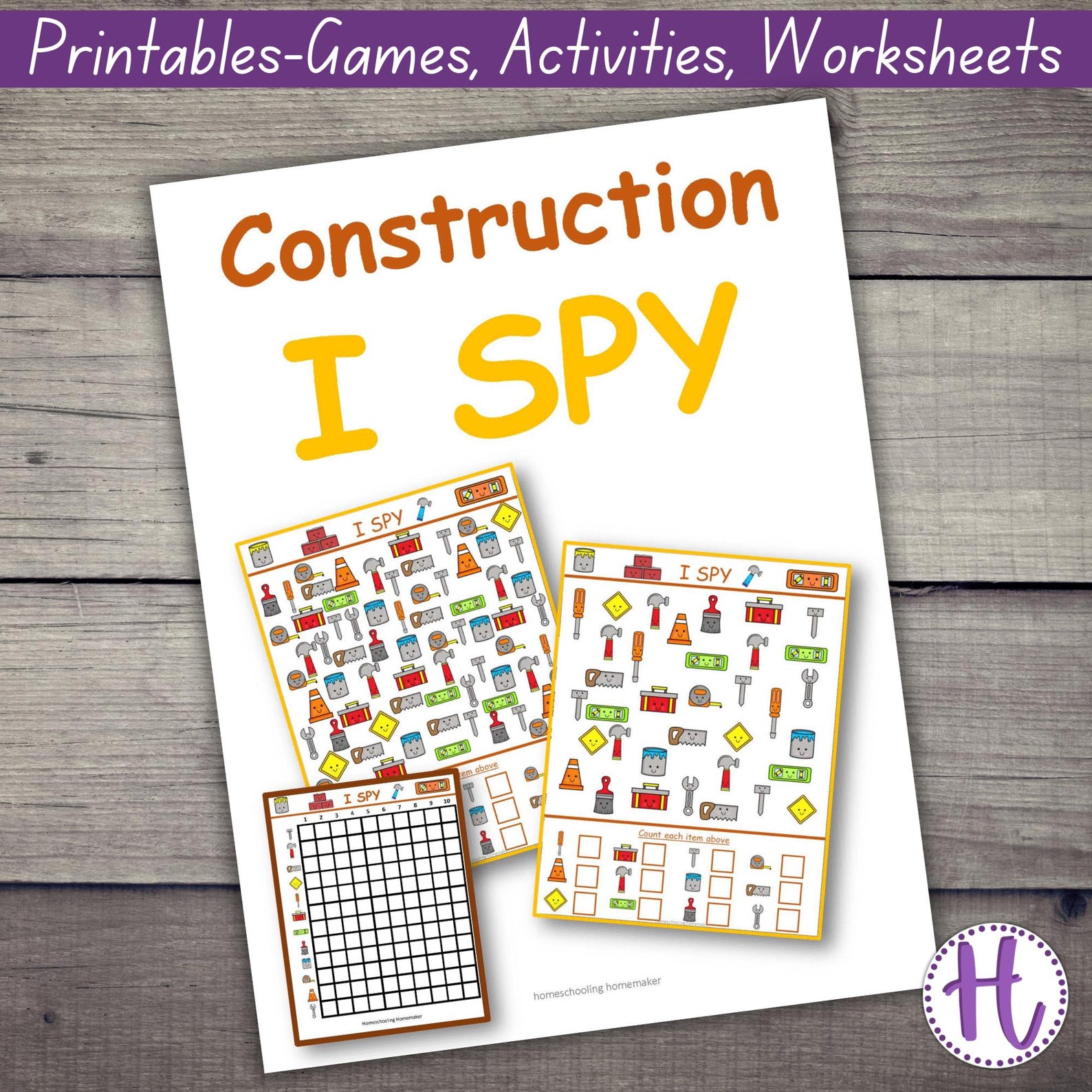 Construction I Spy for Kids, Homeschool Activities, Counting Worksheet ...