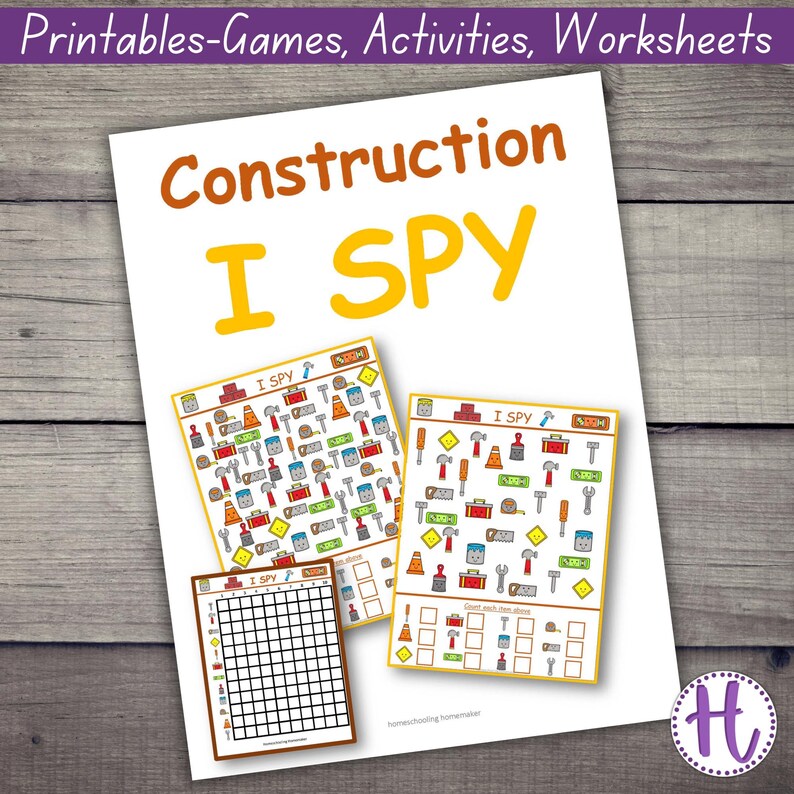 Construction I Spy for Kids, Homeschool Activities, Counting Worksheet ...