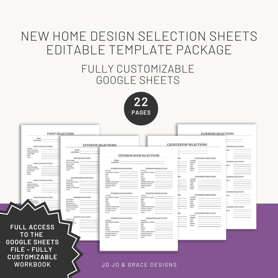 New Home Design Selection Sheets Google Sheets Customizable Template ...