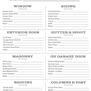 Exterior House Design Selection Sheet: Builder Color Selections ...
