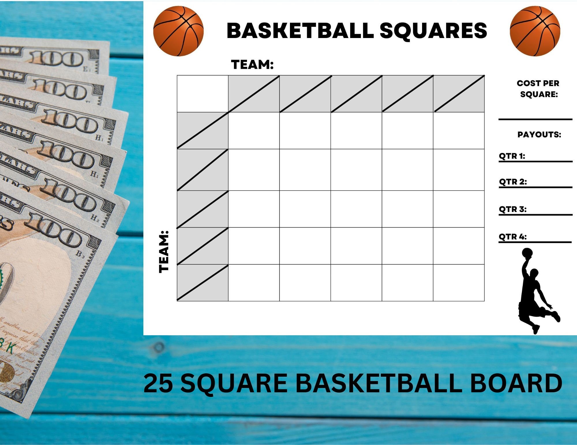25 Square Basketball Square Game Four Quarters, Basketball Gambling ...