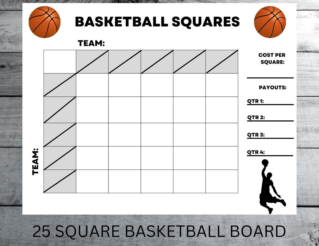 25 Square Basketball Square Game Four Quarters, Basketball Gambling ...