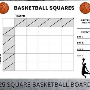 25 Square Basketball Square Game Four Quarters, Basketball Gambling ...
