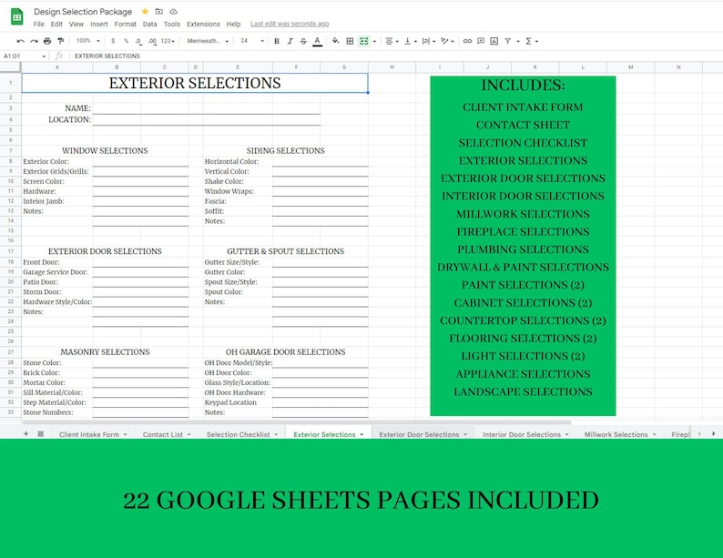 Home Design Selection Sheets: Customizable Google Sheets Template ...