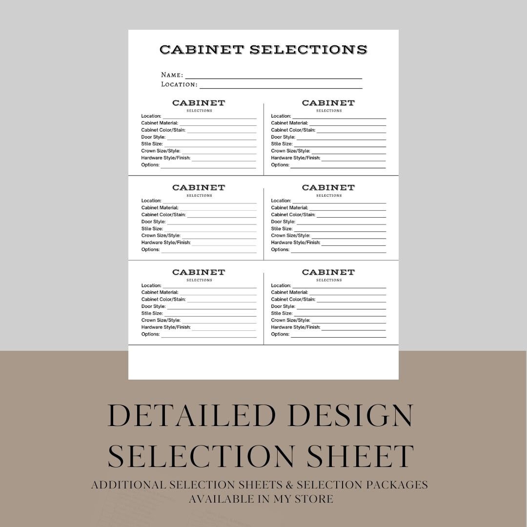 Cabinet Design Selection Sheet: Home Building Template (digital ...