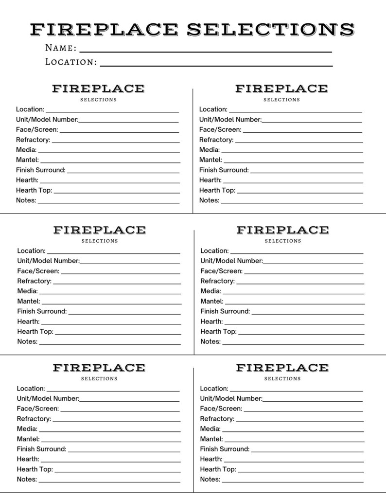 Fireplace Design Selection Sheet, Building Product Sheet, Fireplace ...