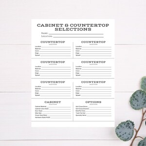 Cabinet and Countertop Selection Sheet, Home Building Product Sheet ...