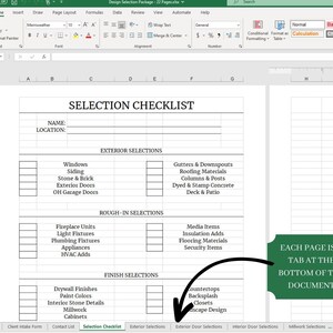 Home Design Selection Sheet: Customizable Excel Template (digital ...