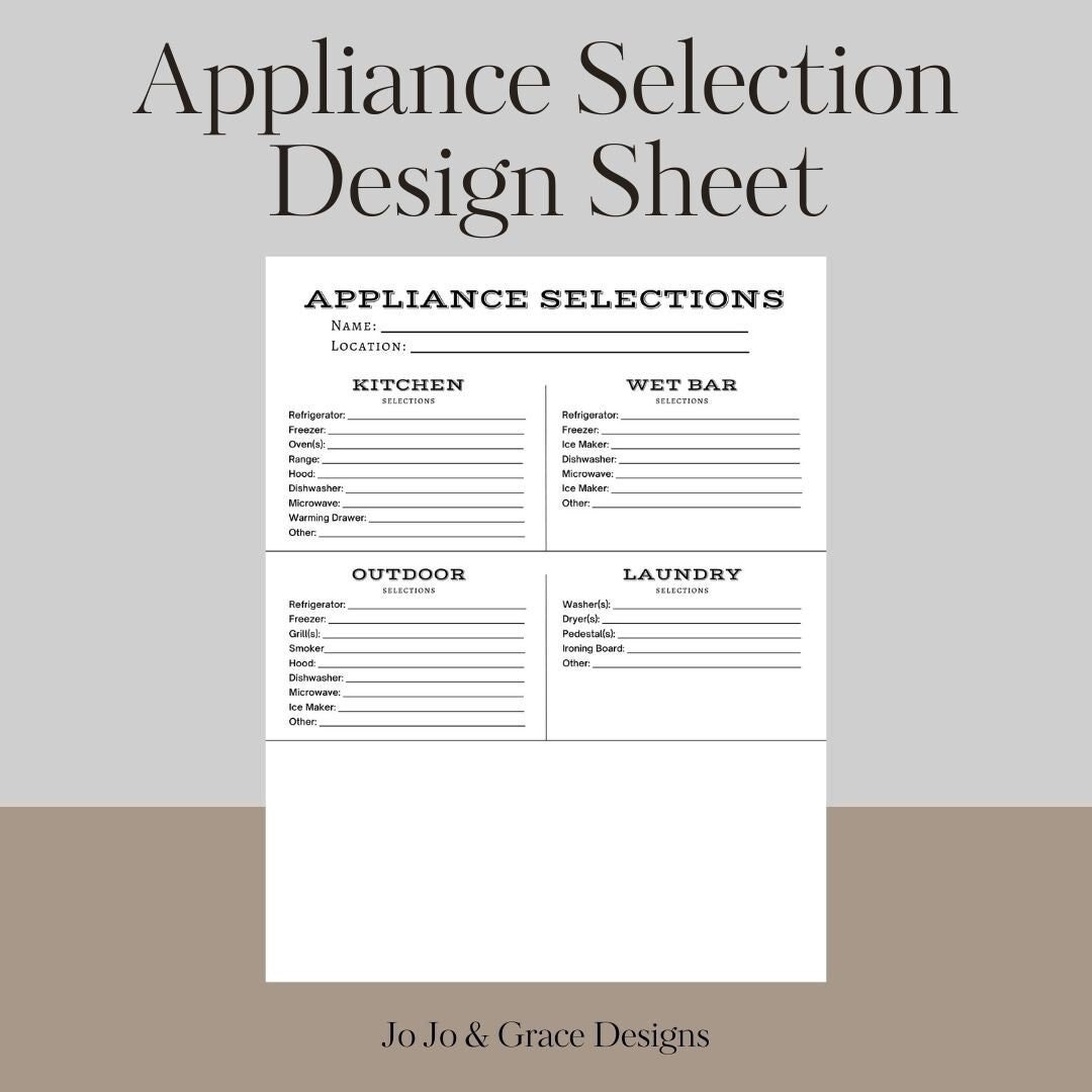 Appliance Selection Design Sheet, Building Product Sheet, Builder ...