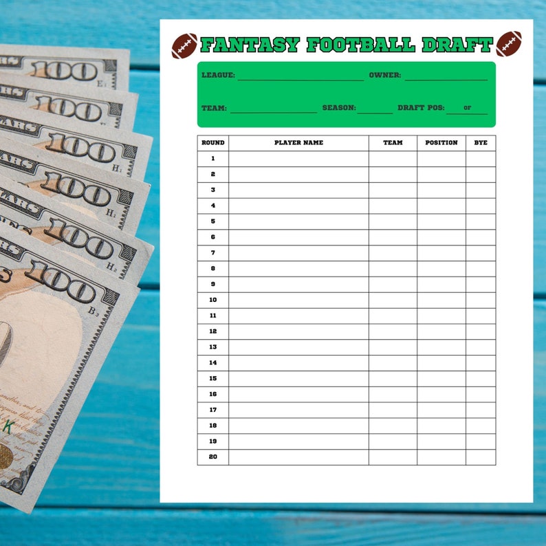 Fantasy Football Draft Sheet: Printable Draft Day Kit (PDF & JPEG) - Etsy