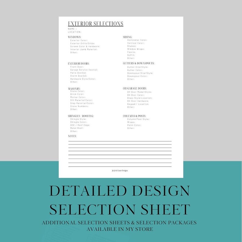 Exterior House Design Selection Sheet, Printable Builder Color ...