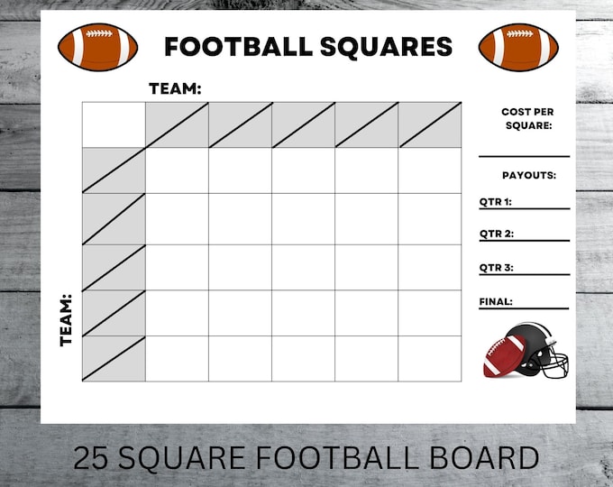 5x5 Football Squares 25 Squares Download & Print ANY Football Game 11x8 ...