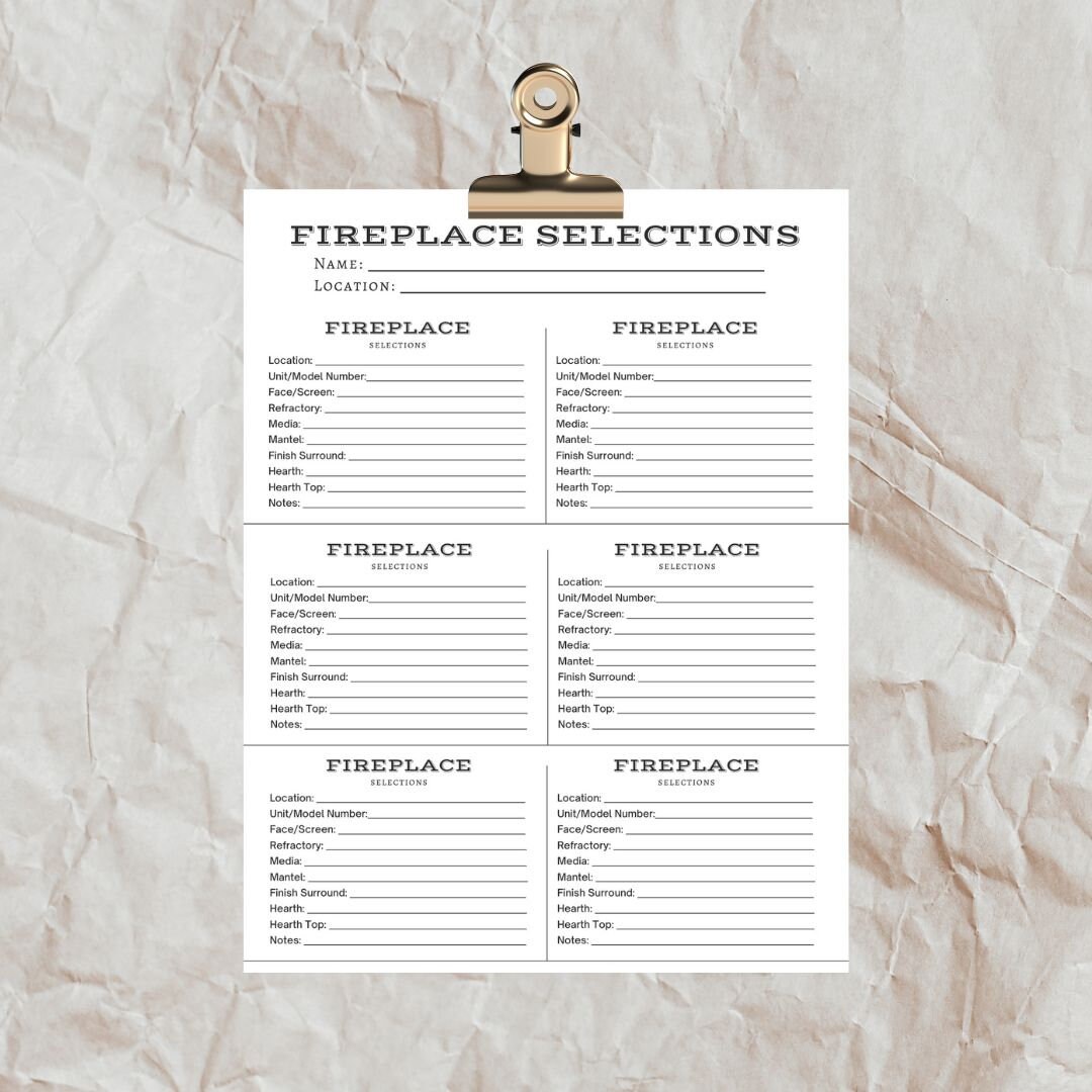 Fireplace Design Selection Sheet, Building Product Sheet, Fireplace ...