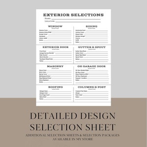 Exterior House Design Selection Sheet: Builder Color Selections ...