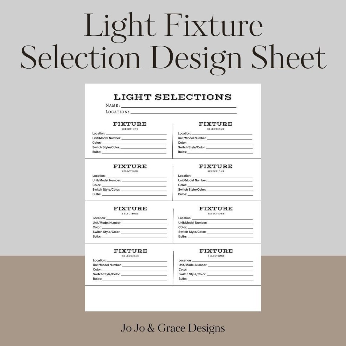 Light Fixture Selection Sheet, Building Product Sheet, Lighting Design ...