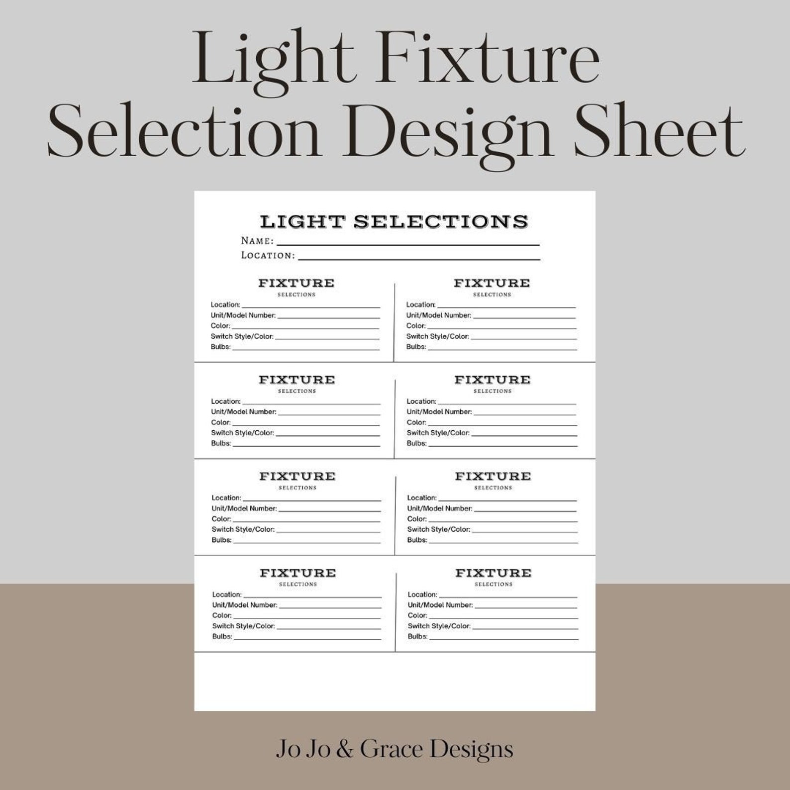 Light Fixture Selection Sheet, Building Product Sheet, Lighting Design ...