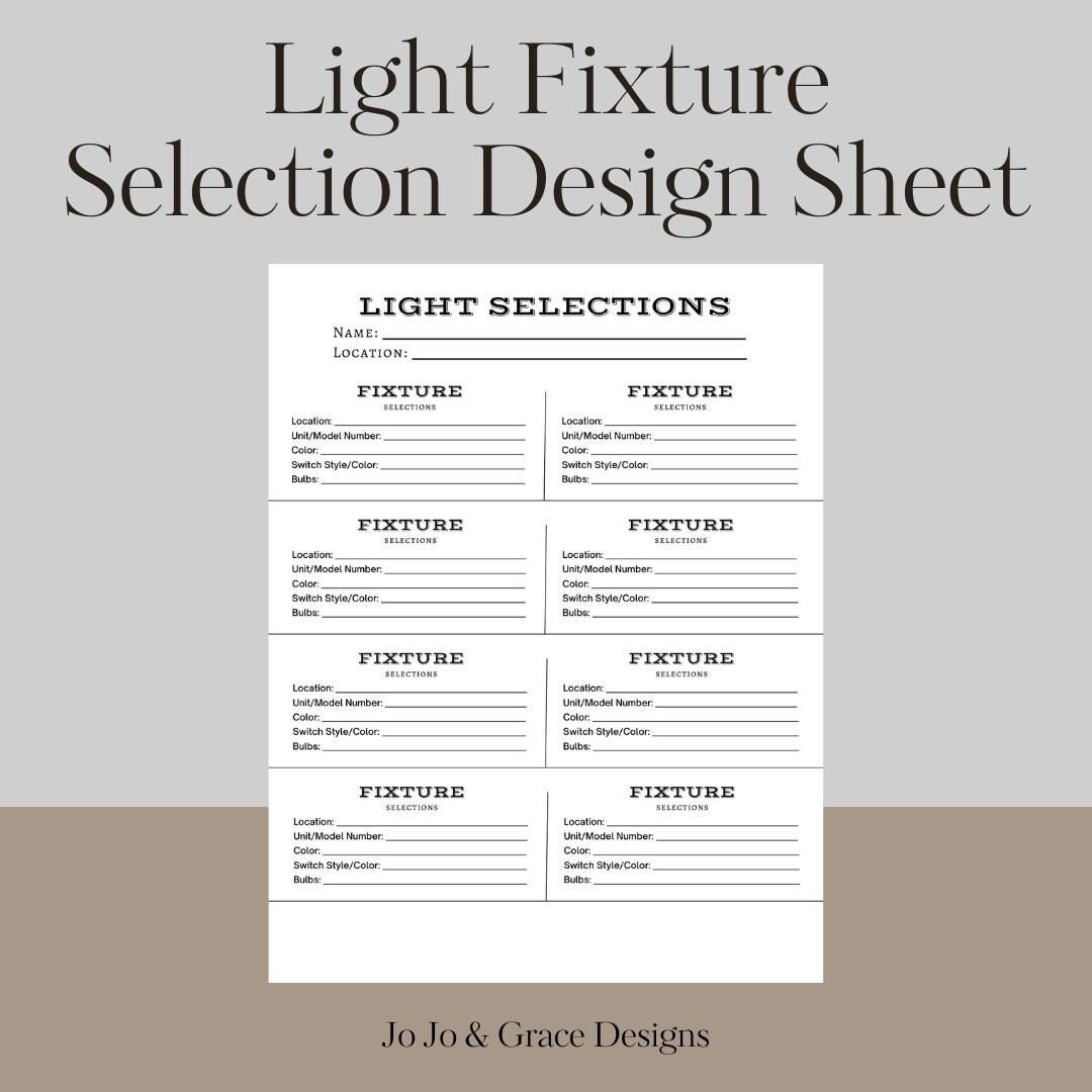 Light Fixture Selection Sheet, Building Product Sheet, Lighting Design ...
