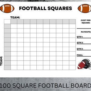 Football Squares Game Board: 100 Square Grid (digital Download) - Etsy