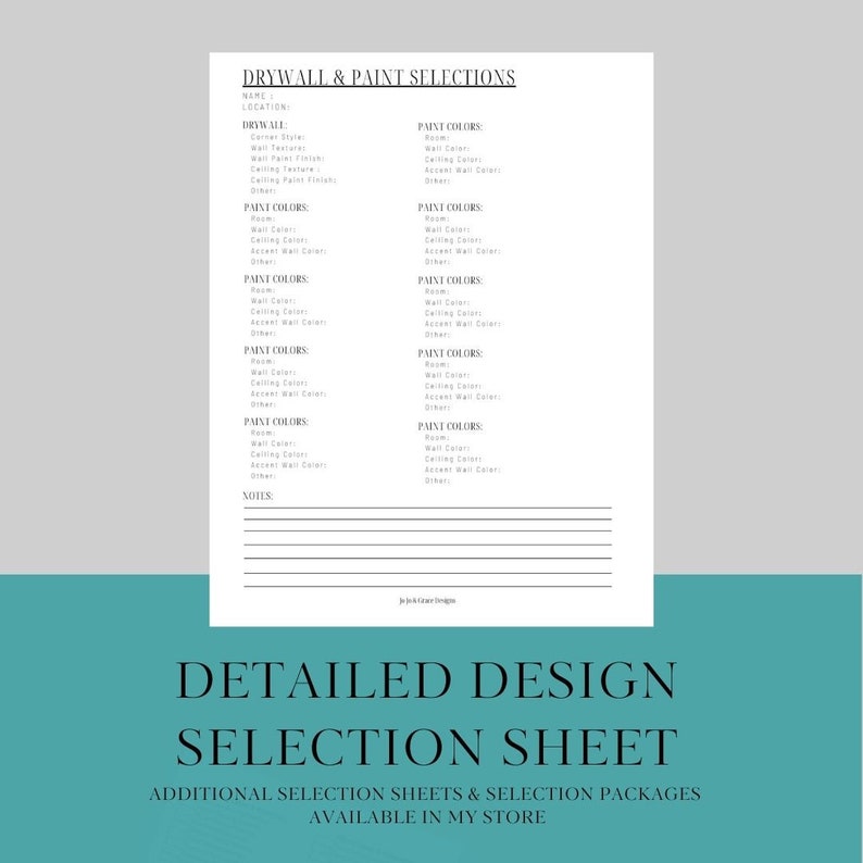 Paint Color and Drywall Selection Sheet, Builder Color Selections, New ...