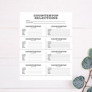 Countertop Design Selection Sheet, Home Building Product Template ...