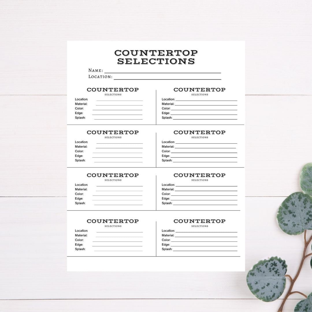 Countertop Design Selection Sheet, Home Building Product Template ...