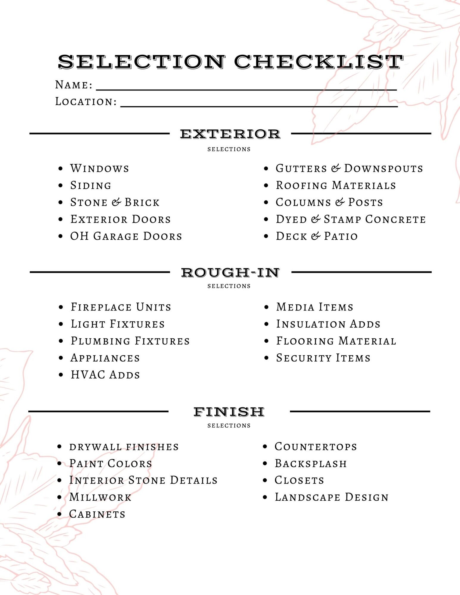 New Home Construction Checklist: Interior Design Template (digital ...