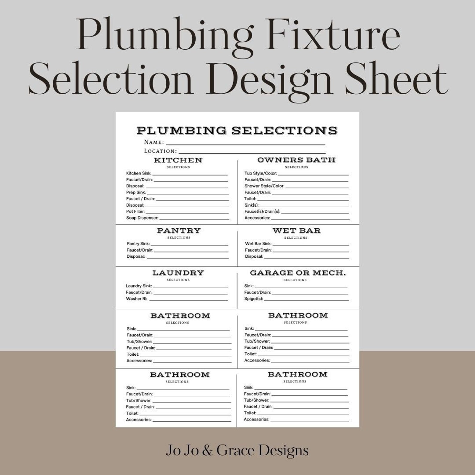 Plumbing Fixture Selection Sheet: New Home Design (digital Download) - Etsy