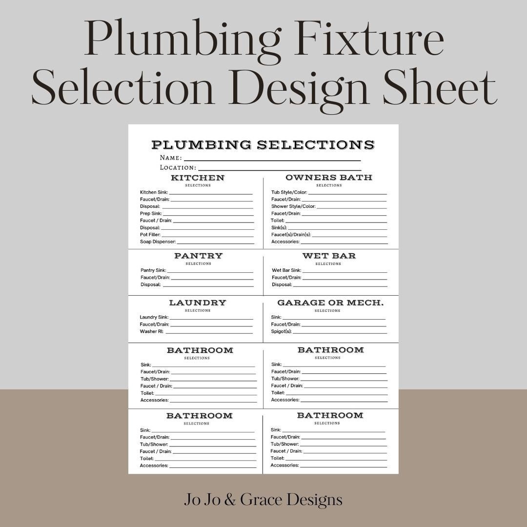 Plumbing Design Selection Sheet, Building Product Sheet, Plumber ...