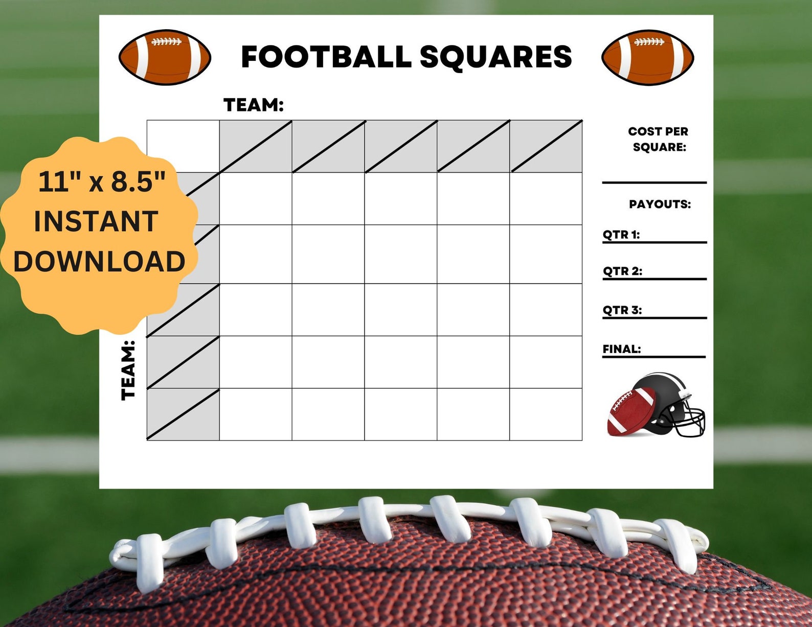 25 Square Football Game Board: Big Game Party (digital Download) - Etsy