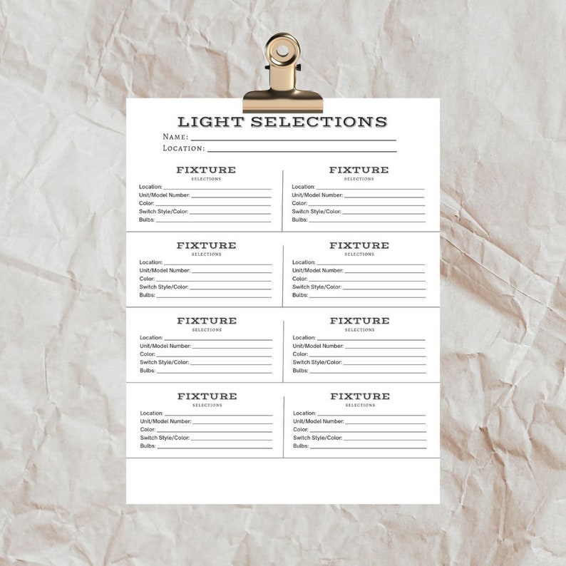 Light Fixture Selection Sheet, Building Product Sheet, Lighting Design ...