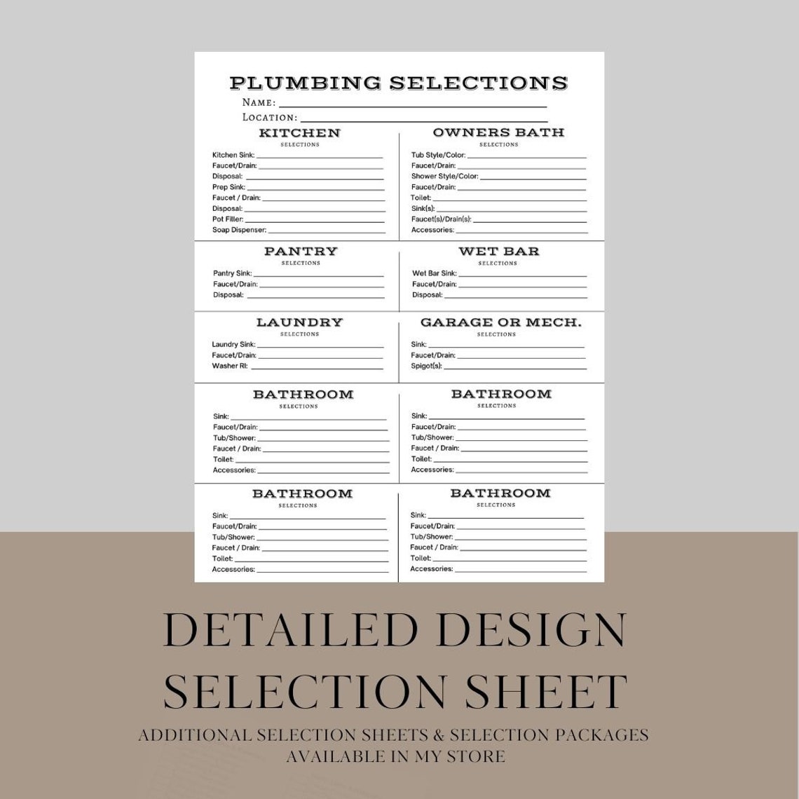 Plumbing Fixture Selection Sheet: New Home Design (digital Download) - Etsy
