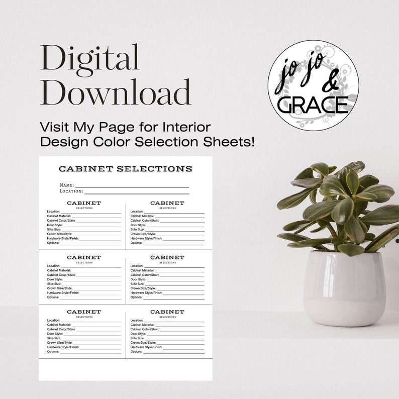 Cabinet Design Selection Sheet: Home Building Template (digital ...