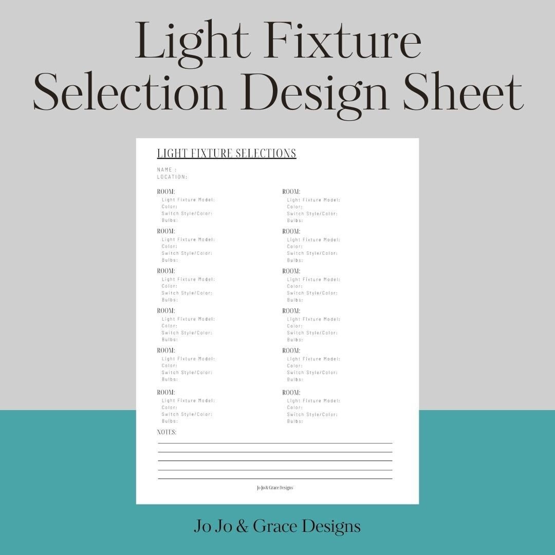 Light Fixture Selection Sheet, Builder Color Selections, New Home ...