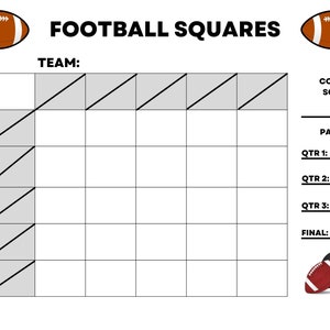 25 Square Football Game Board: Big Game Party (digital Download) - Etsy