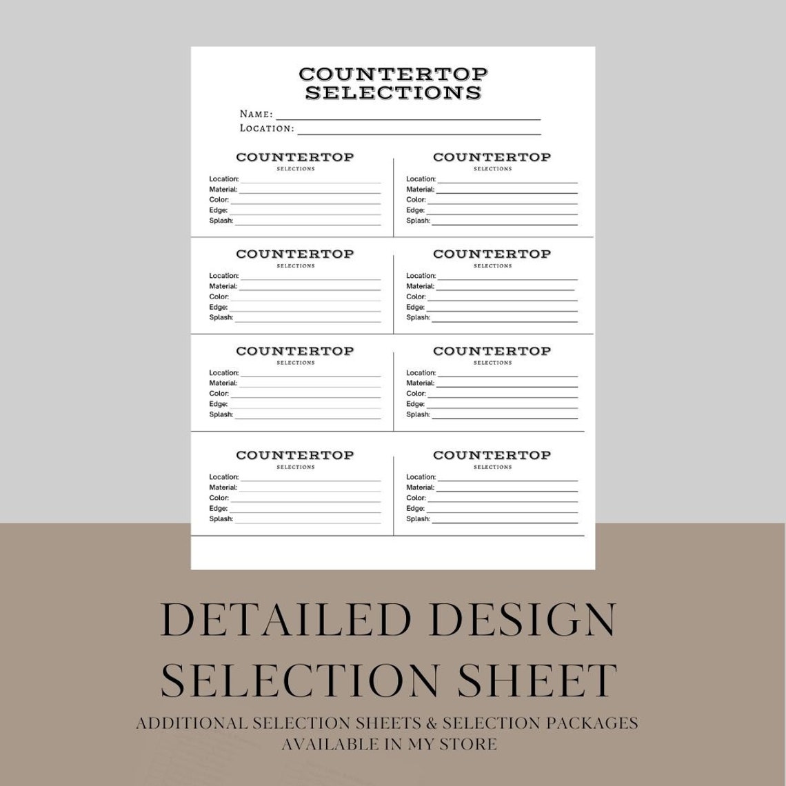 Countertop Design Selection Sheet, Home Building Product Template ...