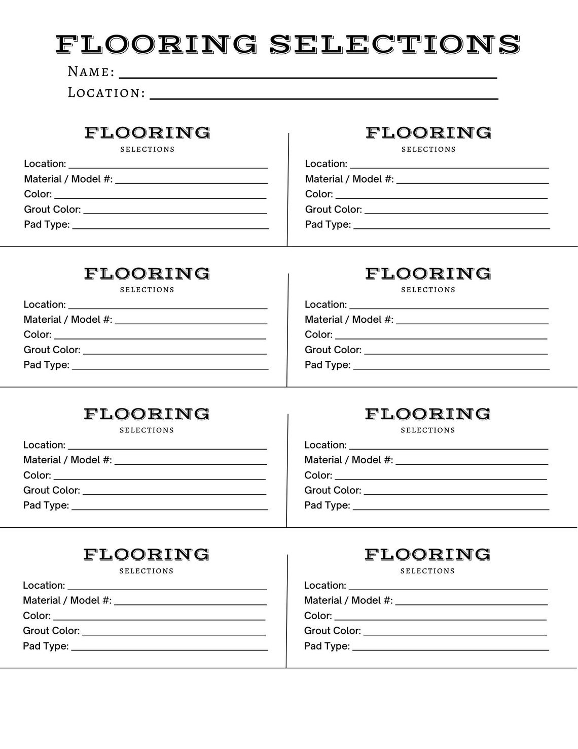 Flooring Material Selection Sheet, Building Product Sheet, Flooring ...
