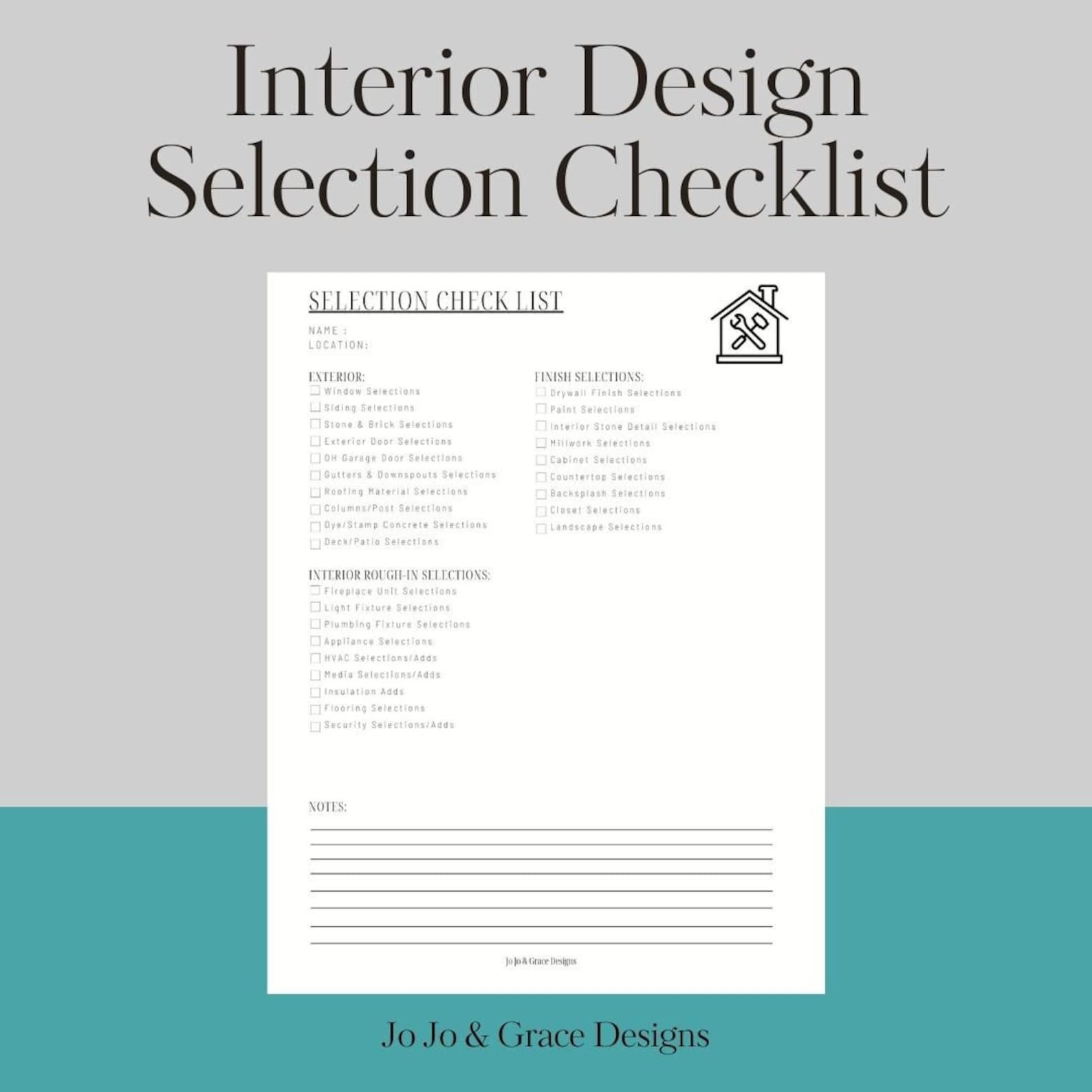 Interior Design Selection Checklist, Printable Interior Design Sheet ...