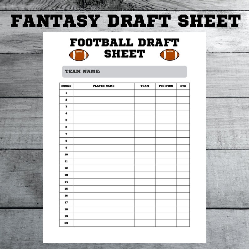 Football Party Draft Day Guide Sheet, Fantasy Draft Printable, Drafting ...