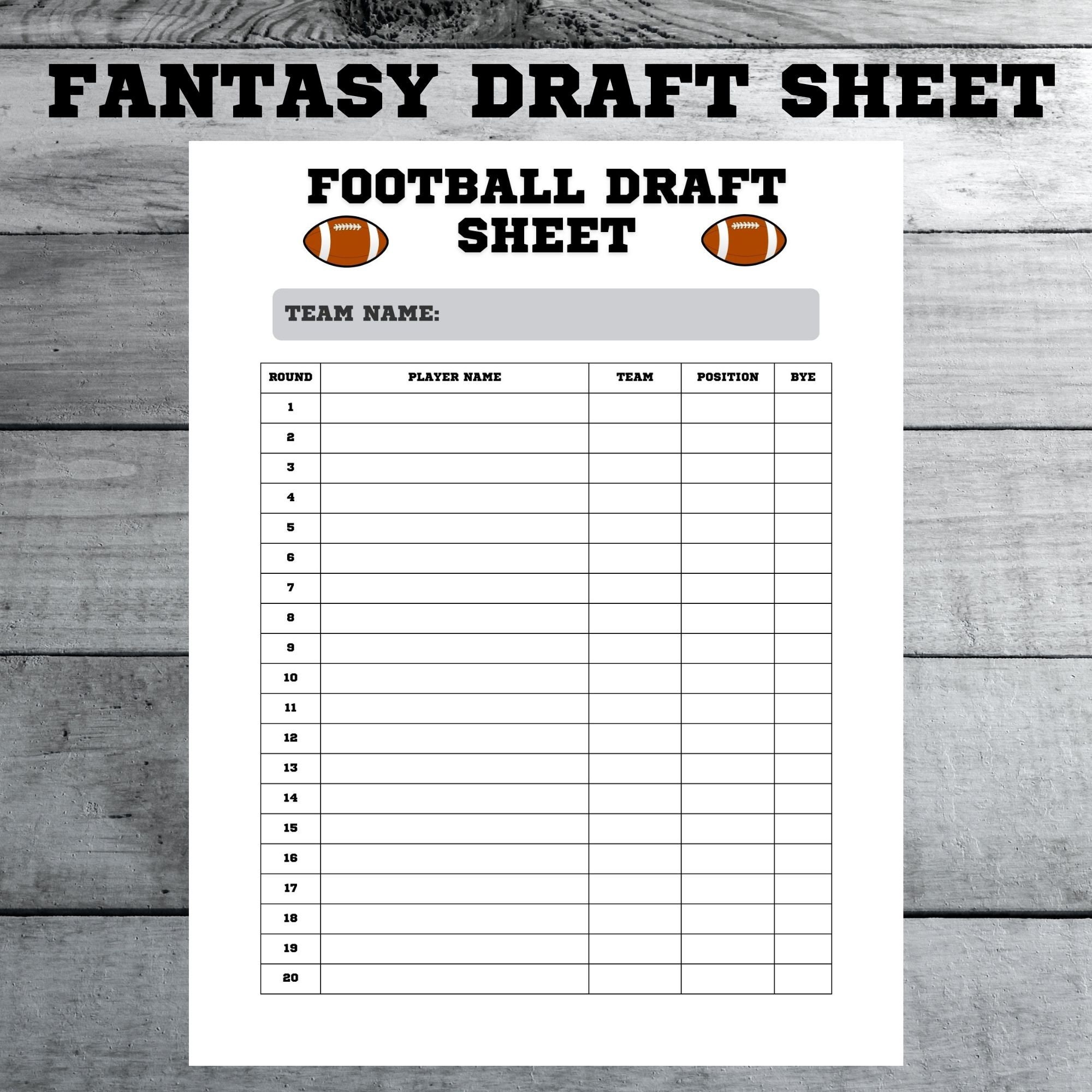 Football Party Draft Day Guide Sheet, Fantasy Draft Printable, Drafting ...