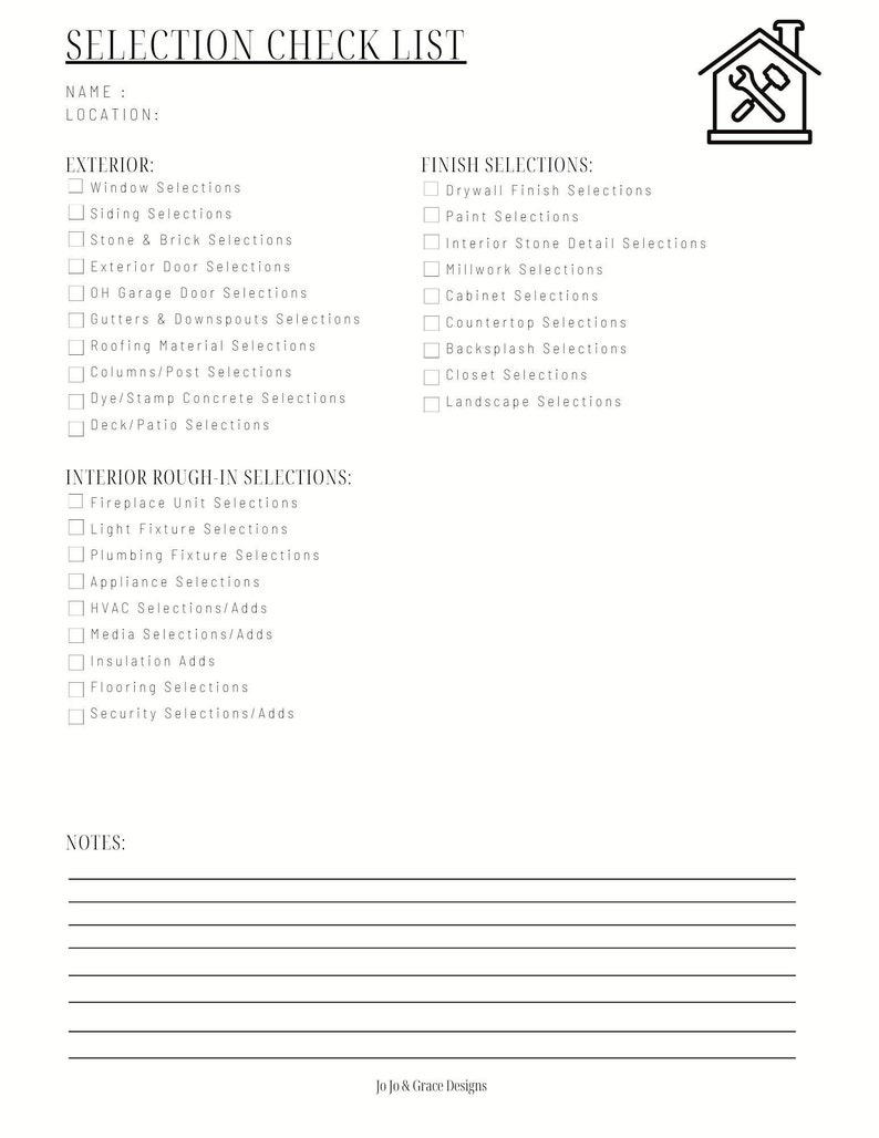 Interior Design Selection Checklist: New Home Project Planner (PDF) - Etsy