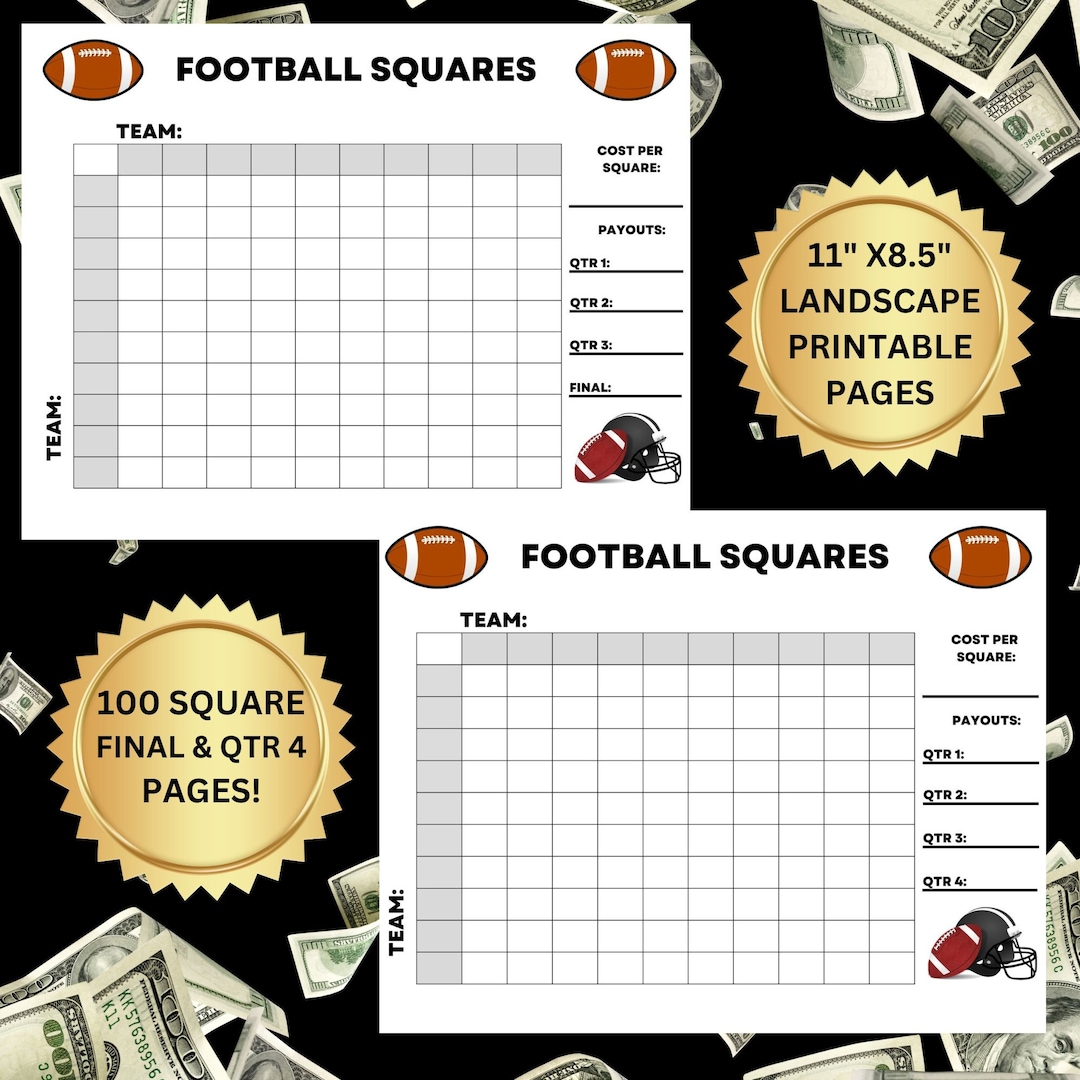 100 Square Football Pool Board: Big Game Party (digital Download) - Etsy
