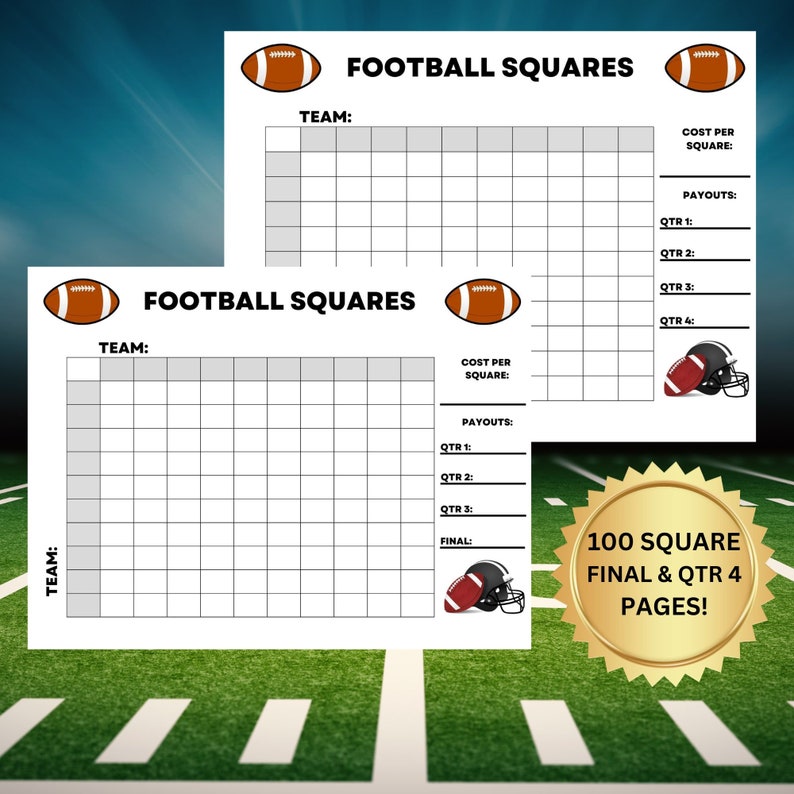 100 Square Football Pool Board: Big Game Party (digital Download) - Etsy