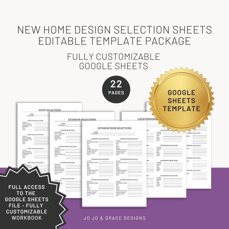 Home Design Selection Sheets: Customizable Google Sheets Template ...
